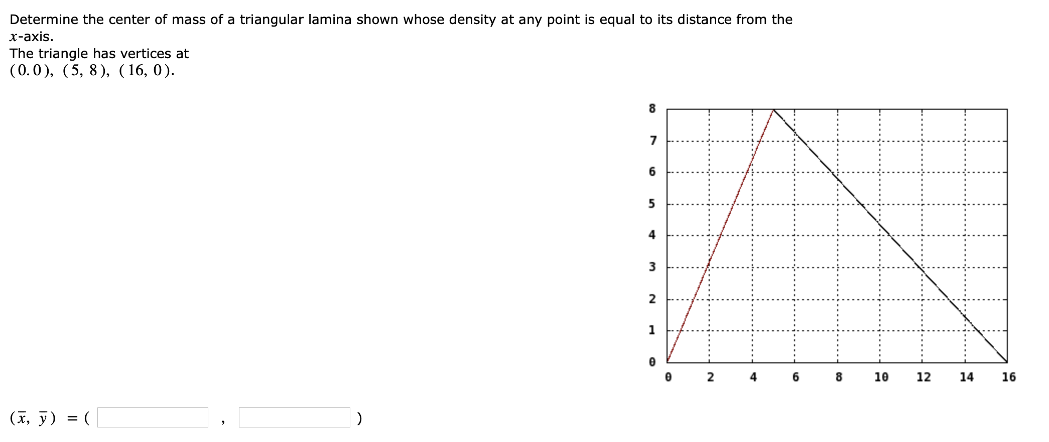 Solved Determine the center of mass of a triangular lamina | Chegg.com