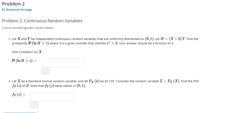 Solved Problem 2 A Bookmark this page Problem 2. Continuous | Chegg.com