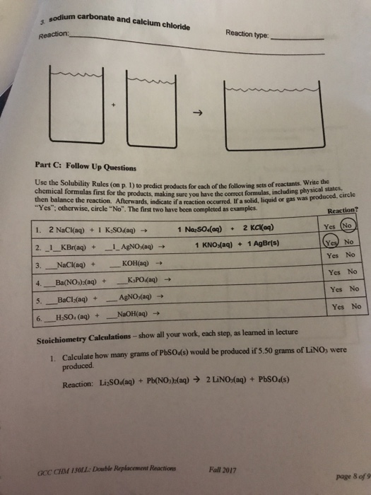 Solved 3 sodium carbonate and calcium chloride Reaction type | Chegg.com