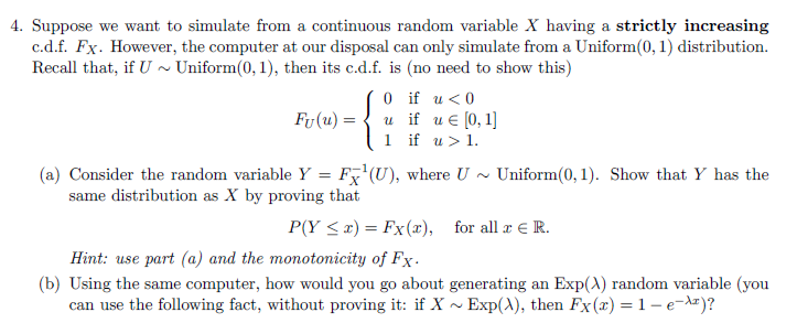 Solved 4. Suppose we want to simulate from a continuous | Chegg.com