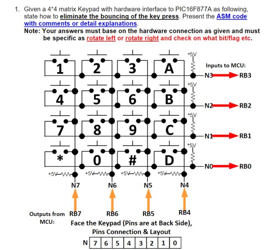 Solved 1. Given a 4⋆4 matrix Keypad with hardware interface | Chegg.com