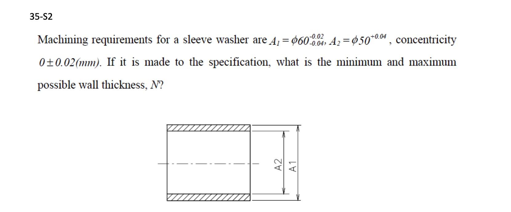 Solved 35-S2 Machining requirements for a sleeve washer are | Chegg.com