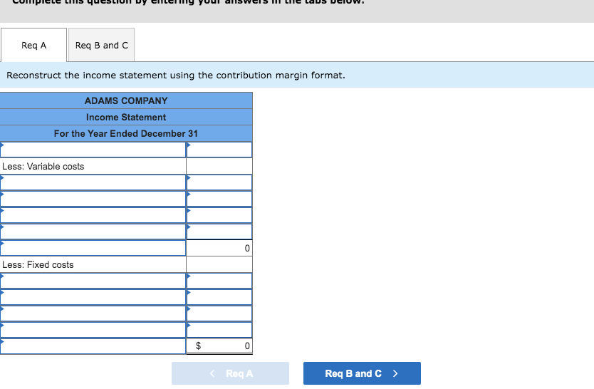 Solved Exercise 11-15A (Algo) Using contribution margin | Chegg.com