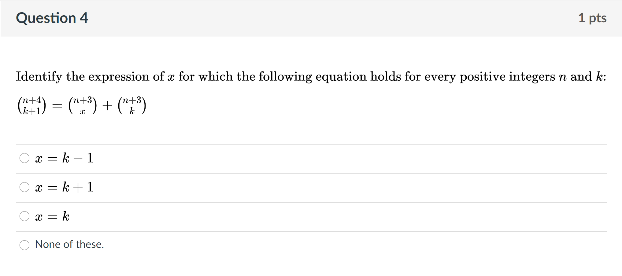 Solved Question 4 1 pts Identify the expression of x for | Chegg.com