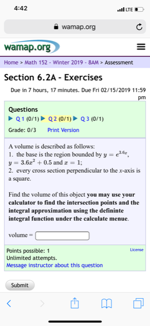 Solved 4:42 LTE wamap.org wamap.org Home > Math 152 Winter | Chegg.com