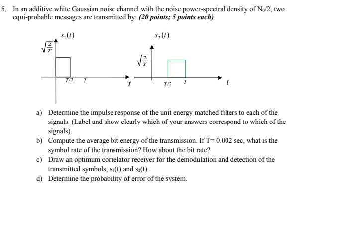Solved 5. In an additive white Gaussian noise channel with | Chegg.com