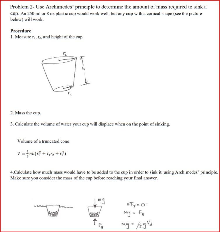 Solved Problem 2- Use Archimedes' principle to determine the | Chegg.com