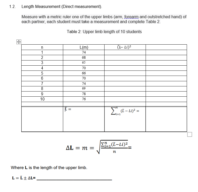 Solved 1.2. Length Measurement (Direct measurement). Measure | Chegg.com