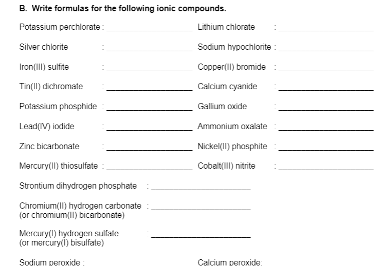 Solved B. Write formulas for the following ionic compounds. | Chegg.com