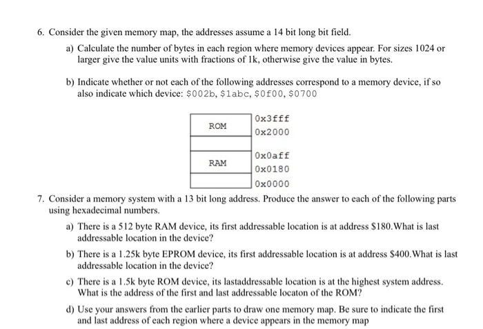 Solved 6. Consider the given memory map, the addresses | Chegg.com