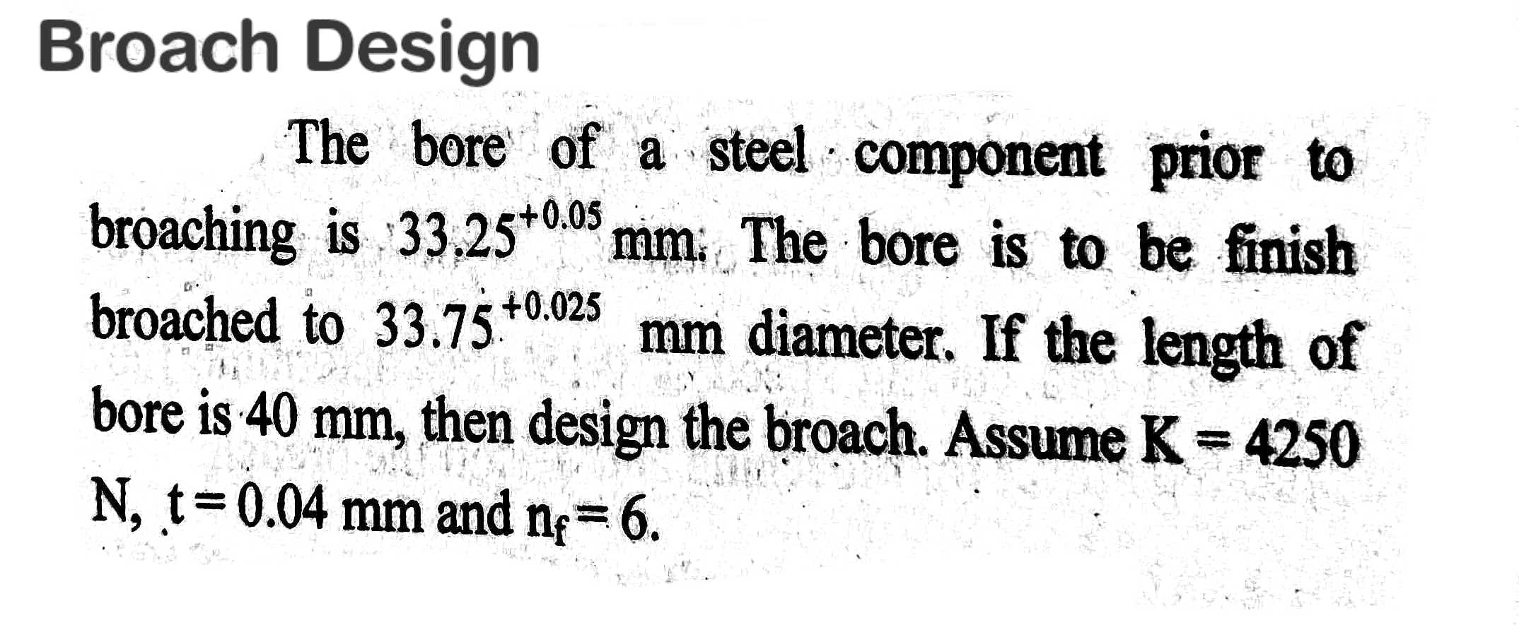 Solved Broach Design The bore of a steel component prior to | Chegg.com