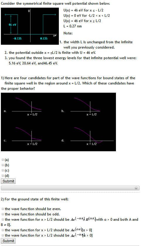 Solved Consider the symmetrical finite square well potential | Chegg.com