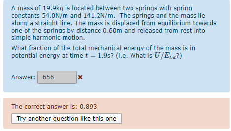 Solved A mass of 19.9kg is located between two springs with | Chegg.com