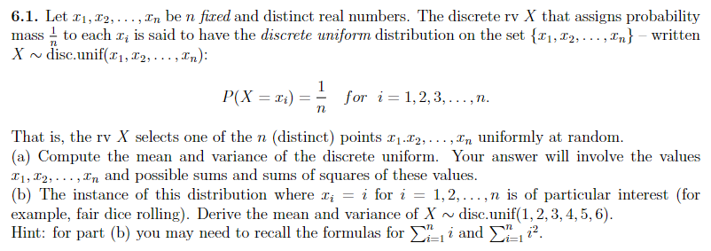 6.1. Let x1,x2,…,xn be n fixed and distinct real | Chegg.com