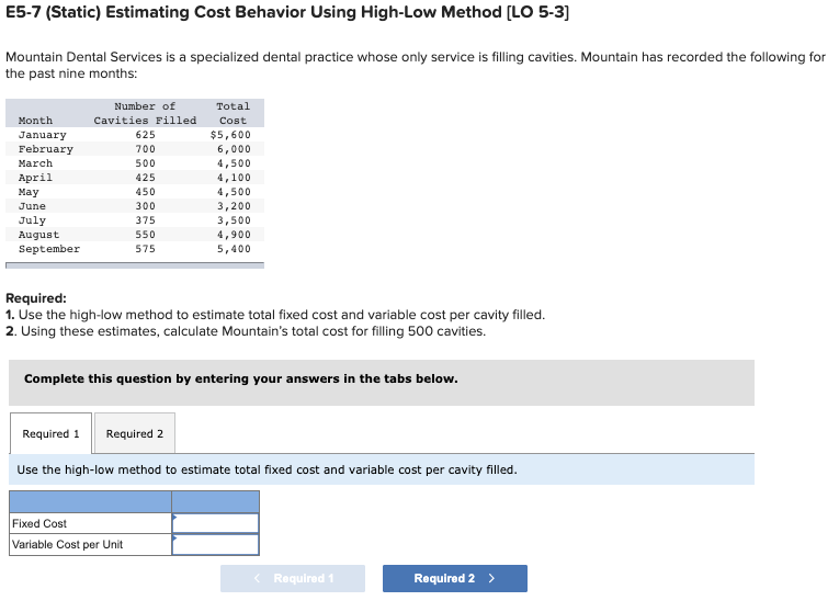 Solved E5-7 (Static) Estimating Cost Behavior Using High-Low | Chegg.com