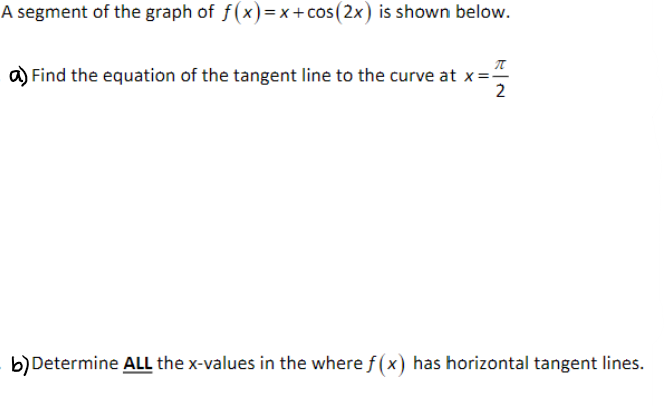 Solved A segment of the graph of f(x)=x+cos(2x) is shown | Chegg.com