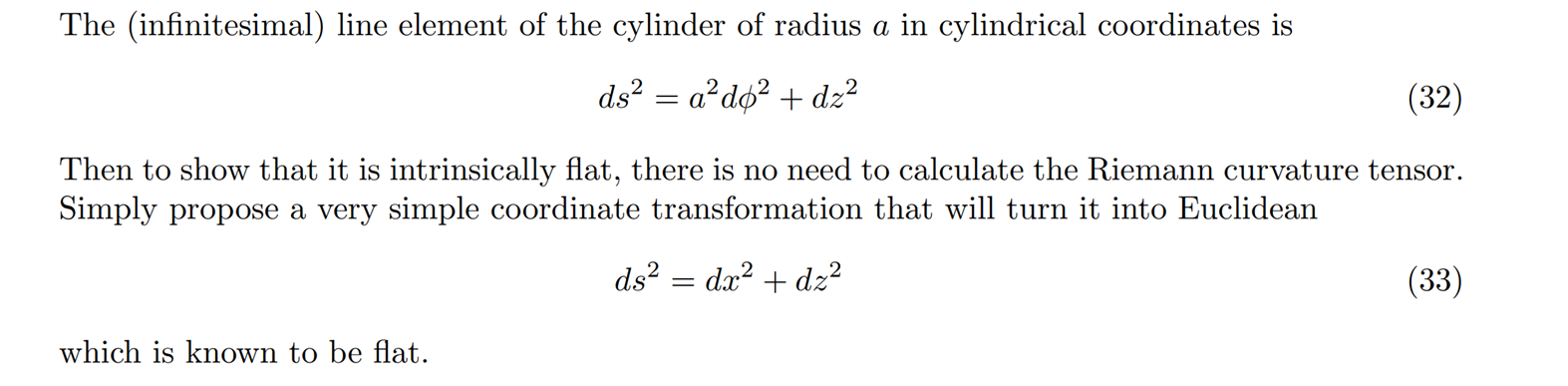 Solved ds2=a2dϕ2+dz2 Then to show that it is intrinsically | Chegg.com