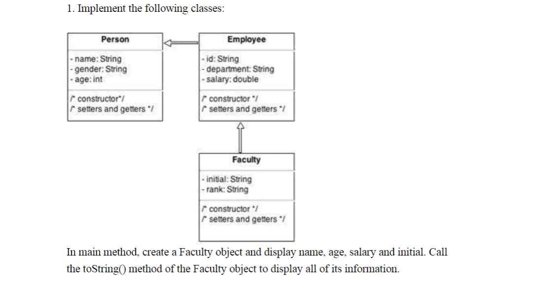 Solved 1. Implement the following classes: Person Employee - | Chegg.com