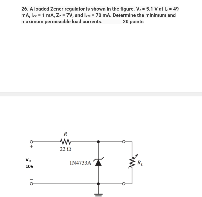 Solved A loaded Zener regulator is shown in the figure. | Chegg.com