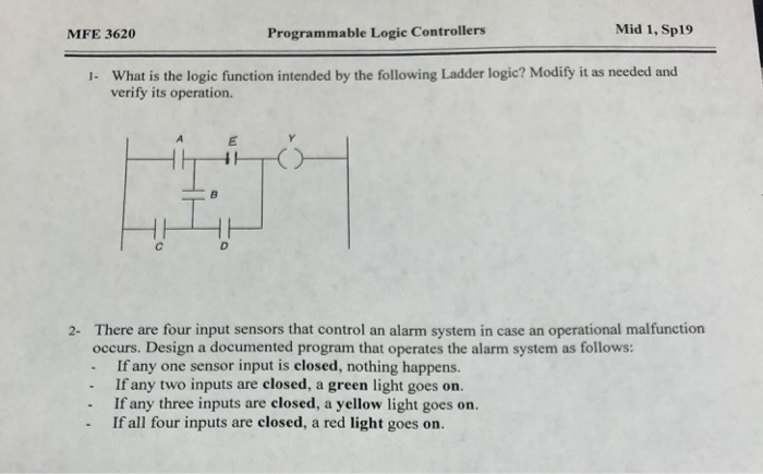 Solved MFE 3620 Programmable Logic Controllers Mid 1, Sp19 | Chegg.com