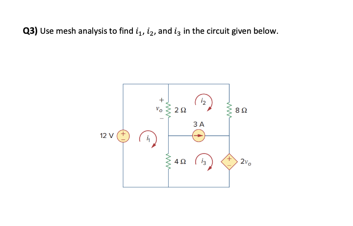 Solved Q3) Use mesh analysis to find i1,i2, and i3 in the | Chegg.com