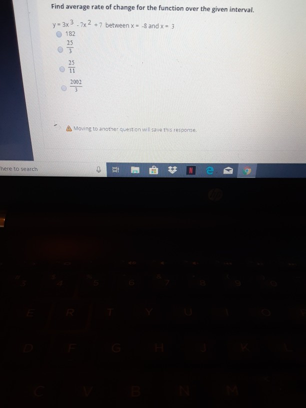 Solved Find average rate of change for the function over the | Chegg.com