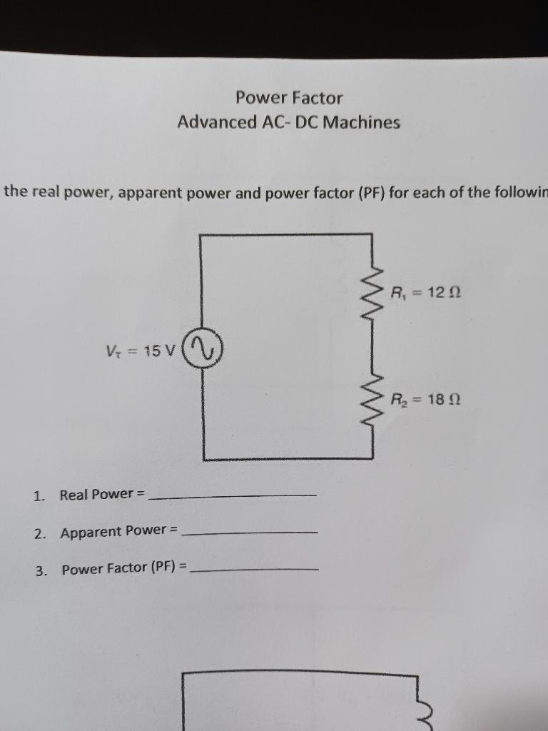 Solved Power Factor Advanced AC-DC Machines the real power, | Chegg.com