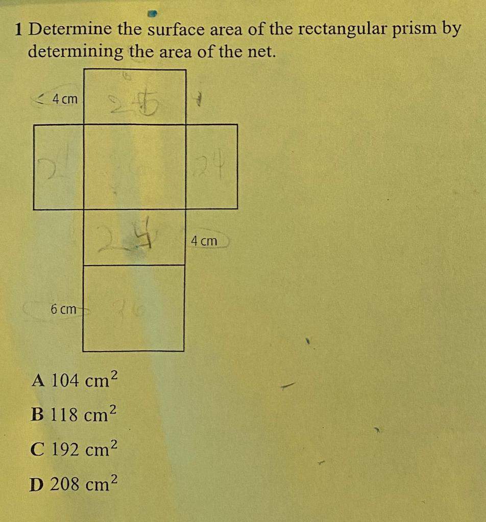 Solved 1 Determine the surface area of the rectangular prism | Chegg.com