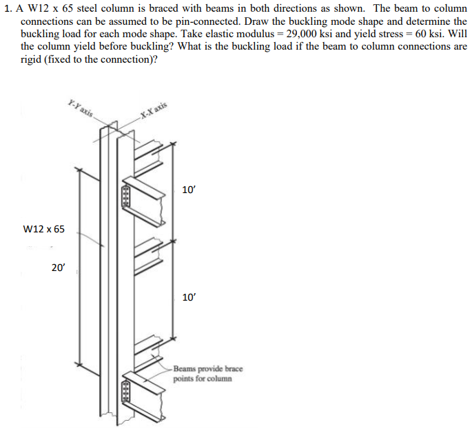 1. A W12 x 65 steel column is braced with beams in | Chegg.com