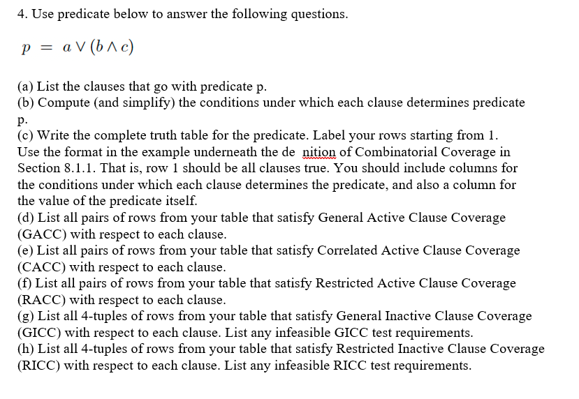 Solved 4. Use predicate below to answer the following | Chegg.com
