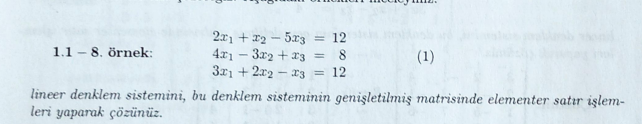 Solved 1.1−8. örnek: 2x1+x2−5x3=124x1−3x2+x3=83x1+2x2−x3=12 | Chegg.com
