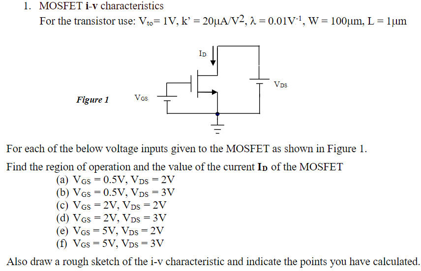 Solved 1. MOSFET i-v characteristics For the transistor use: | Chegg.com
