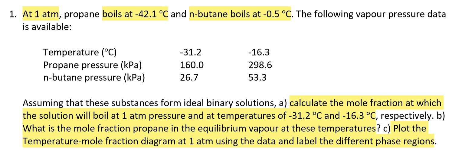 Solved 1. At 1 atm, propane boils at -42.1 °C and n-butane | Chegg.com