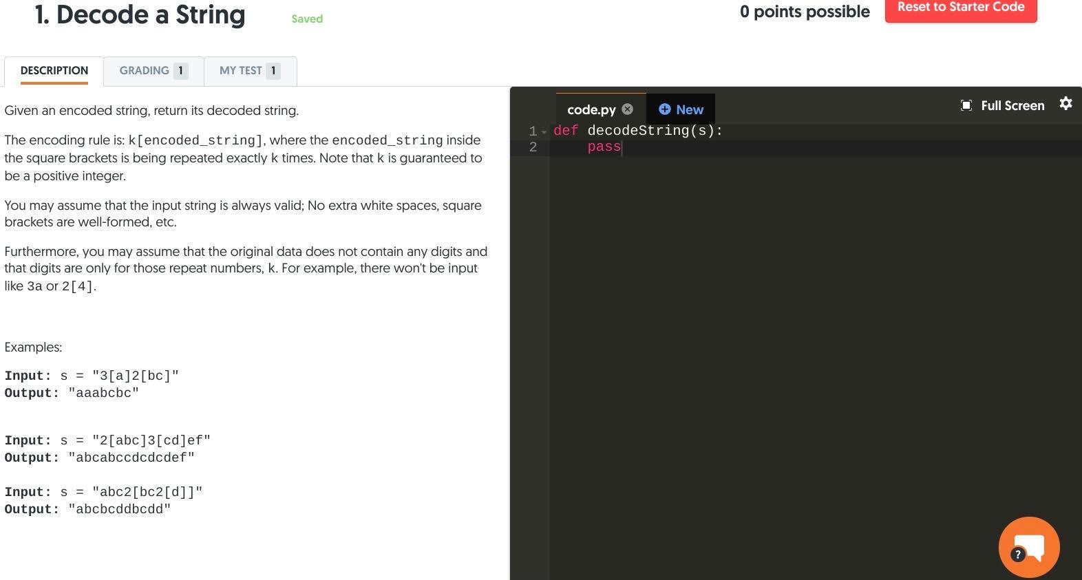 Solved 1. Decode a String O points possible Reset to Starter | Chegg.com