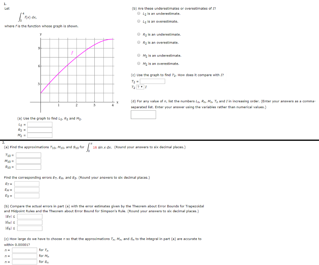 Solved 1. (b) Are these underestimates or overestimates of | Chegg.com