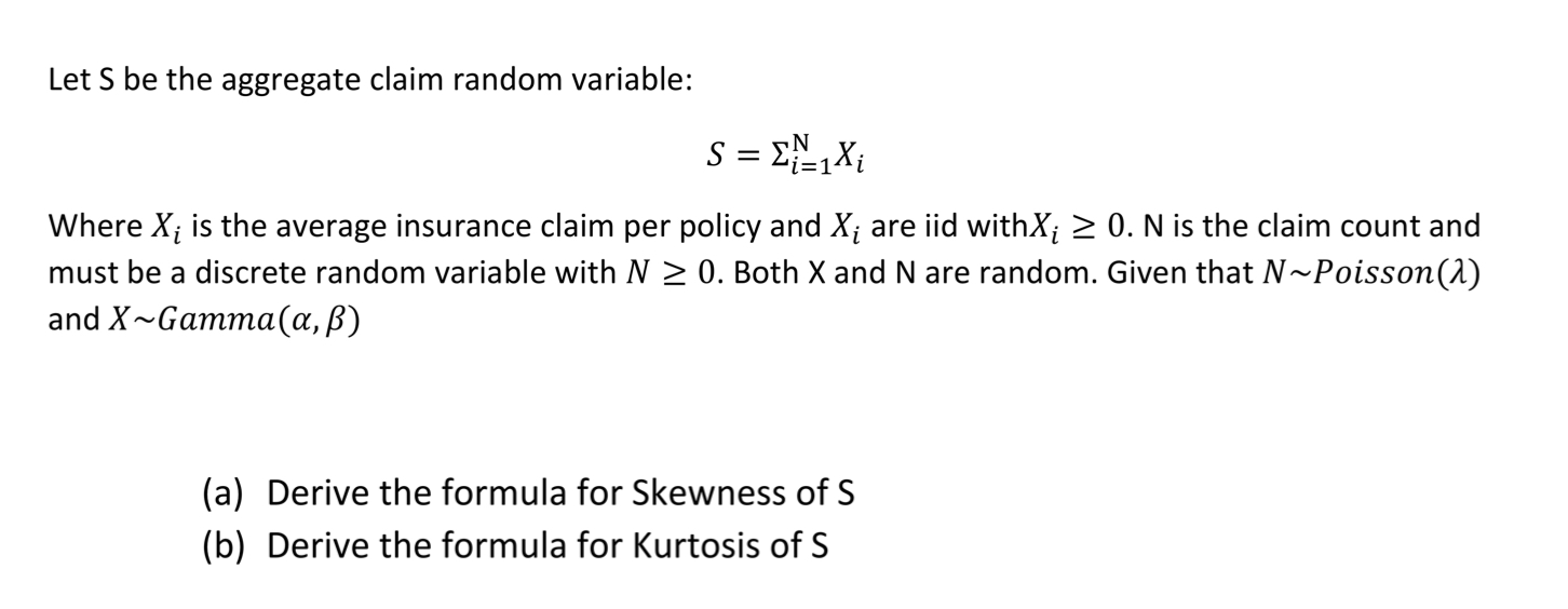 Solved Let S ﻿be the aggregate claim random Let S ﻿be the | Chegg.com