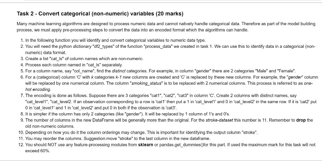 Task 2 - Convert categorical (non-numeric) variables | Chegg.com