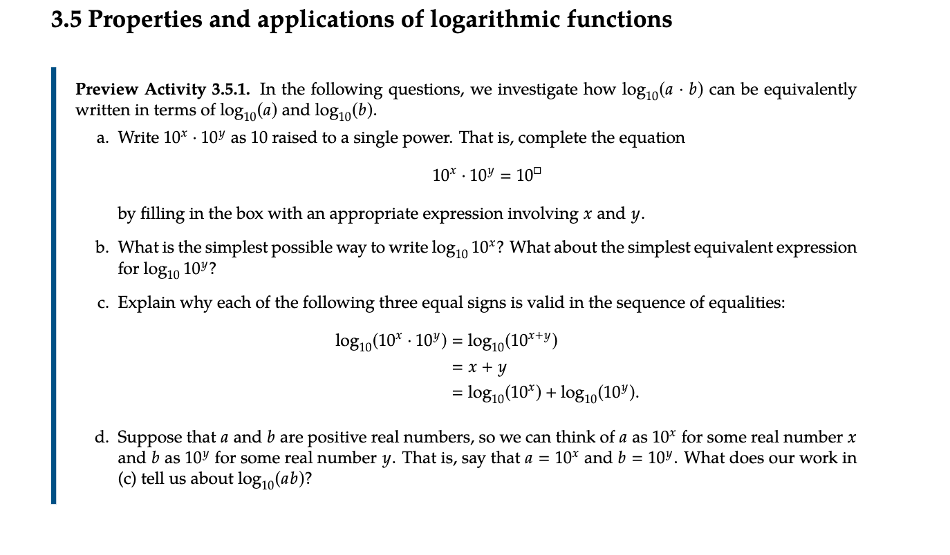 Solved 3 5 Properties And Applications Of Logarithmic Chegg
