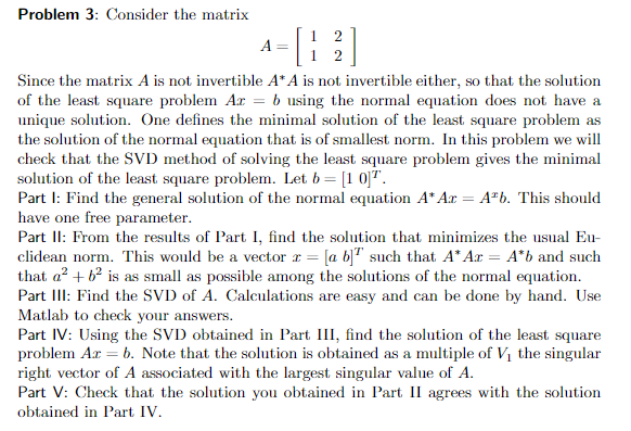 Solved Problem 3: Consider the matrix 2 A= 2 Since the | Chegg.com