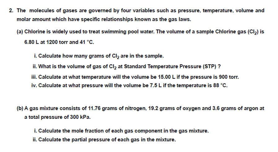 Solved 2. The molecules of gases are governed by four | Chegg.com