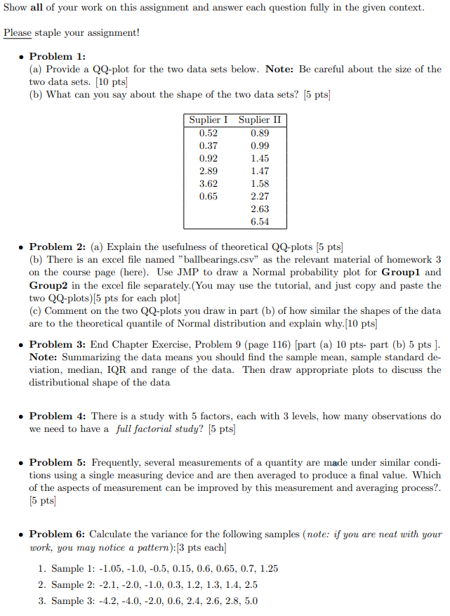 Solved Show all of your work on this assignment and answer | Chegg.com