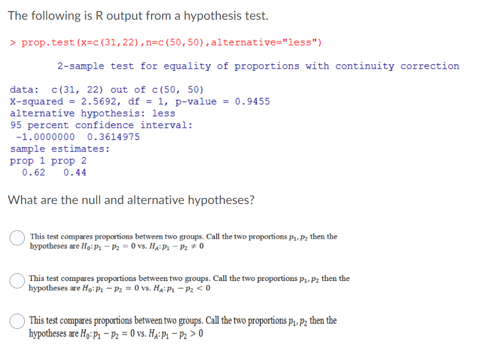 Solved The following is R output from a hypothesis test. > | Chegg.com
