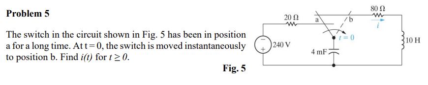 Solved Problem 5The switch in ﻿the circuit shown in ﻿Fig. 5 | Chegg.com