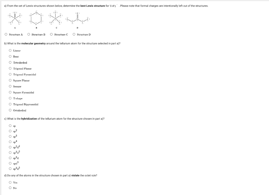 Solved a) From the set of Lewis structures shown below, | Chegg.com