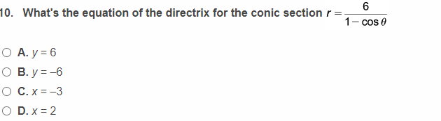 Solved 6 10. What's the equation of the directrix for the | Chegg.com