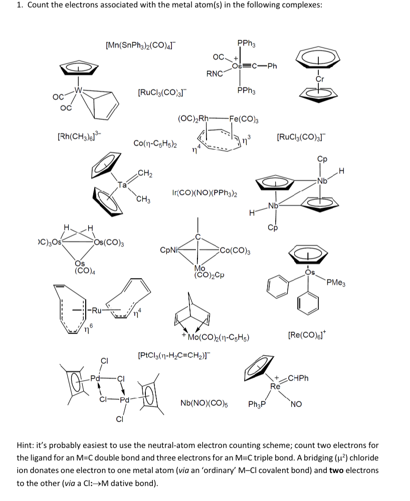 Solved 1. Count the electrons associated with the metal | Chegg.com