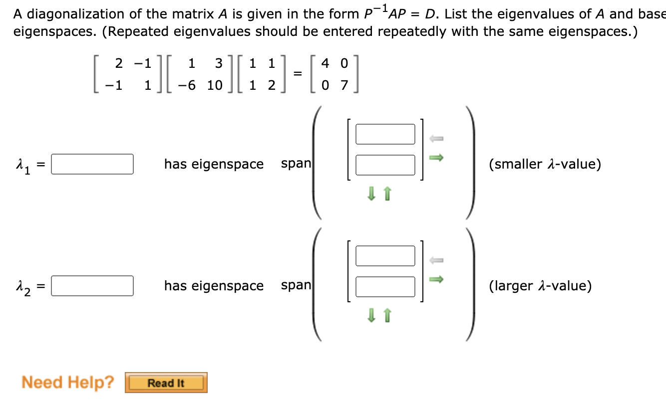 Solved A diagonalization of the matrix A is given in the | Chegg.com