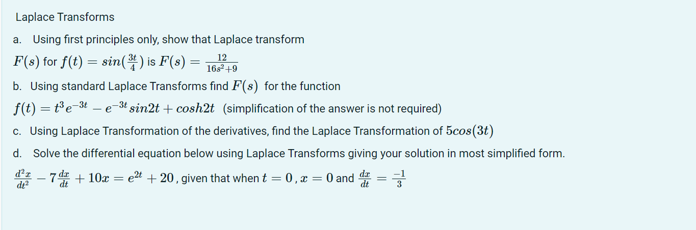 Solved Laplace Transforms a. Using first principles only, | Chegg.com