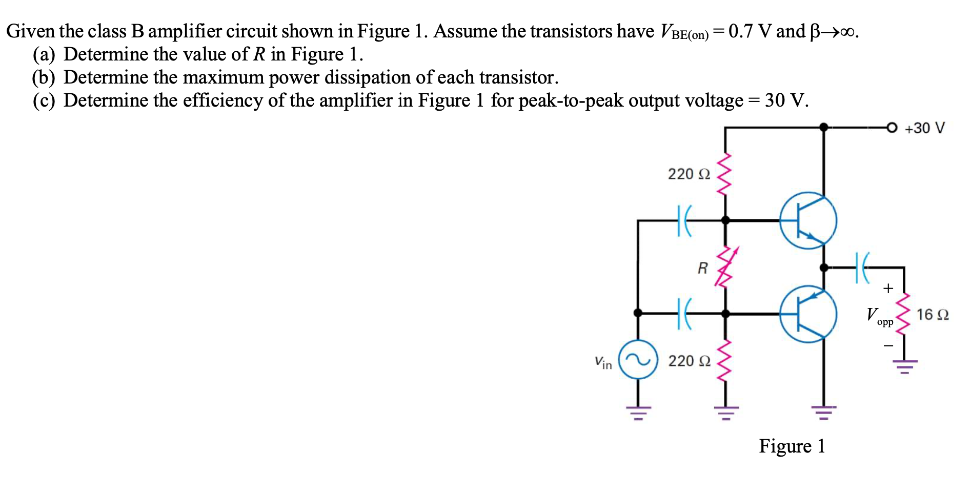 Solved Given the class B amplifier circuit shown in Figure | Chegg.com