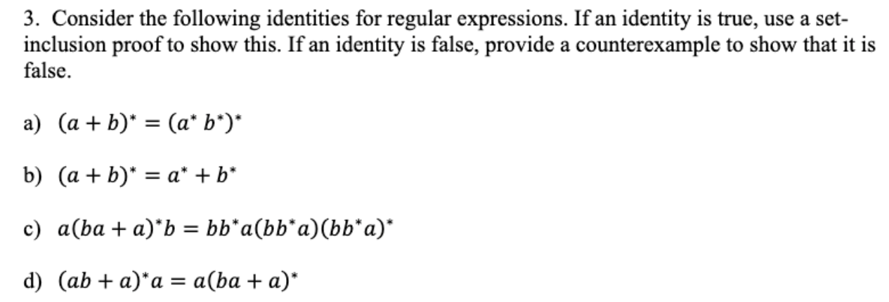 Solved Consider the following identities for regular | Chegg.com